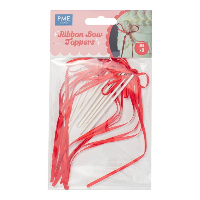 Nœuds Ruban Toppers Rouge PME Cake x8 – Décoration Gâteau & Cupcakes